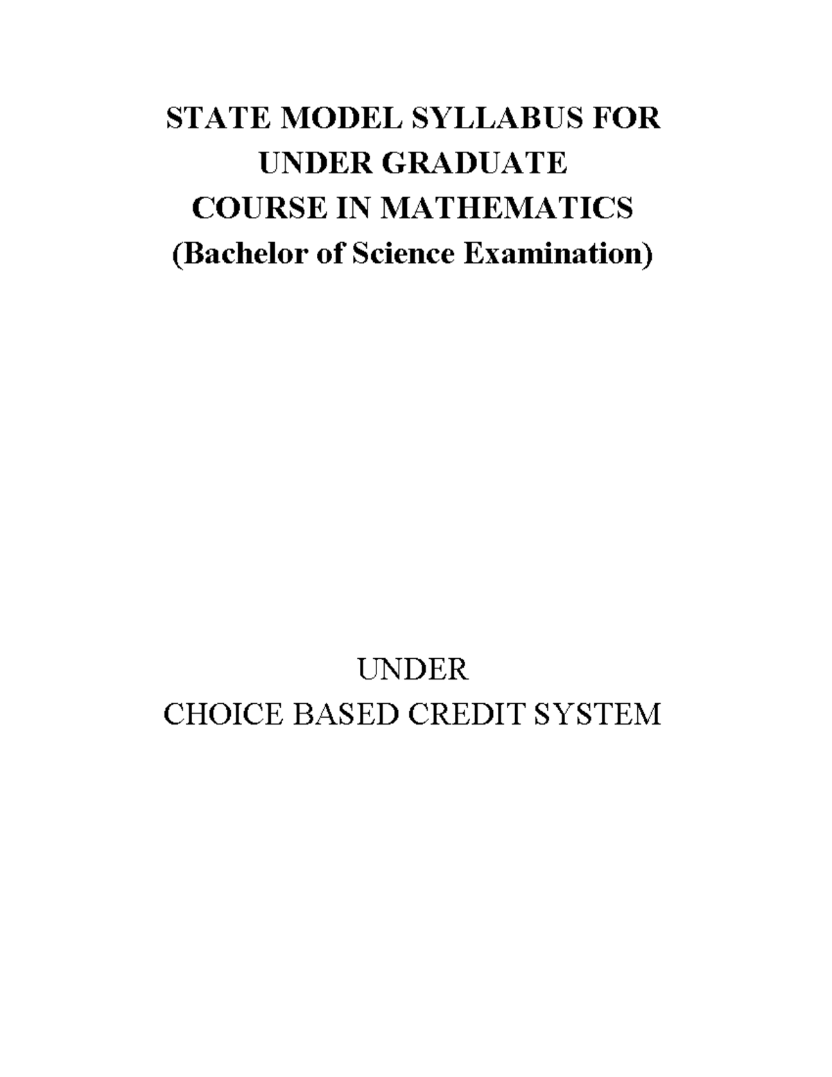 State Model Syllabus UG Mathematics (Sc) - STATE MODEL SYLLABUS FOR UNDER GRADUATE COURSE IN ...