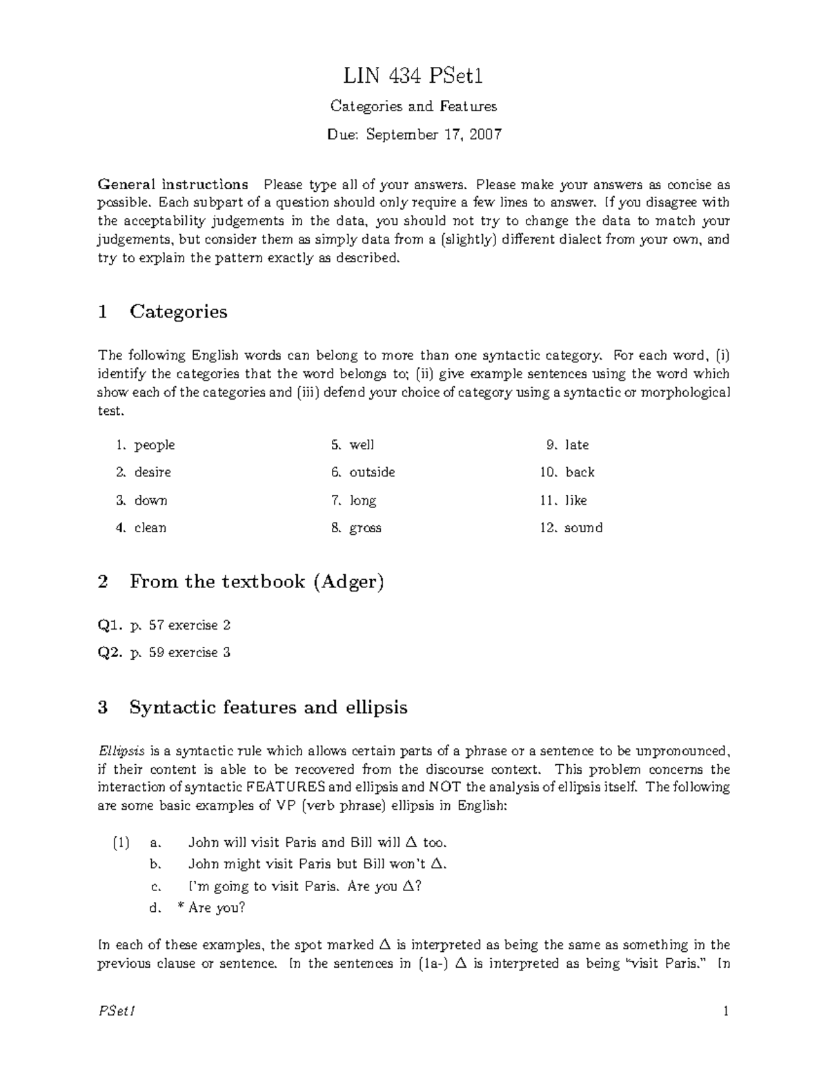Seminar assignments - Problem set 1-7 - LIN 434 PSet1 Categories and ... Seminar assignments - Problem set 1-7 - LIN 434 PSet1 Categories and ...