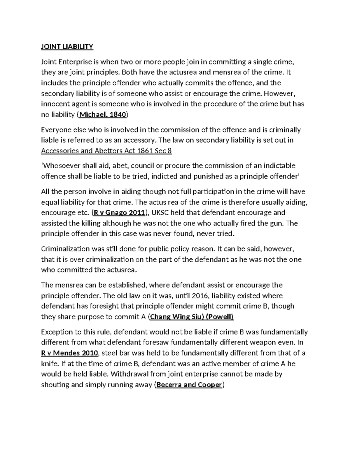 Joint Liability - JOINT LIABILITY Joint Enterprise is when two or more ...