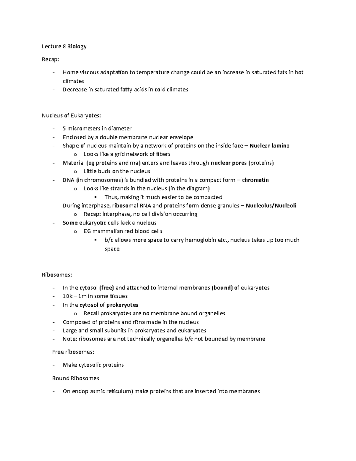 Lecture 8 Biology - Lecture 8 Biology Recap: - Home viscous adaptation ...