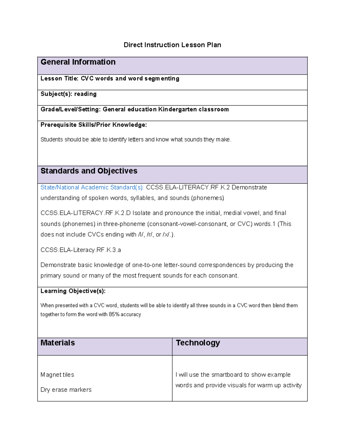 It CIA PA2 - passed 1st try - Direct Instruction Lesson Plan General ...