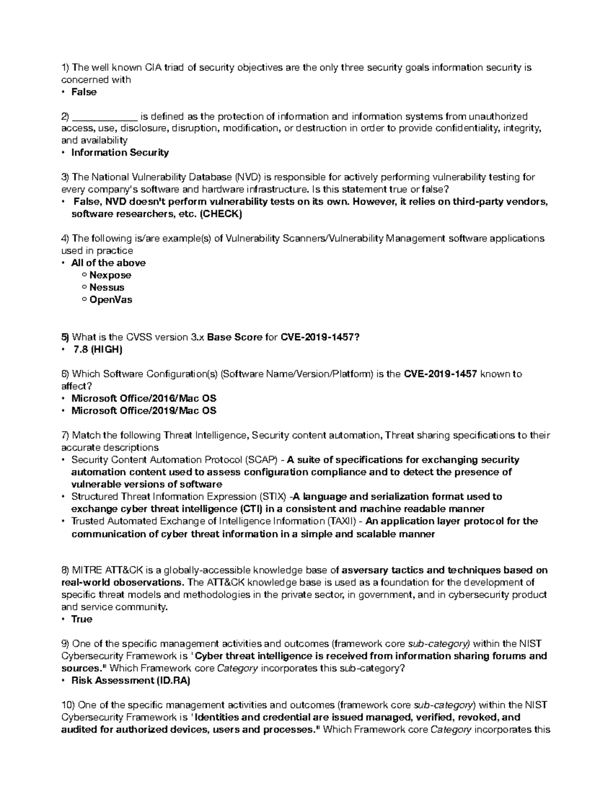 Final EXAM - Good taking notes - The well known CIA triad of security ...