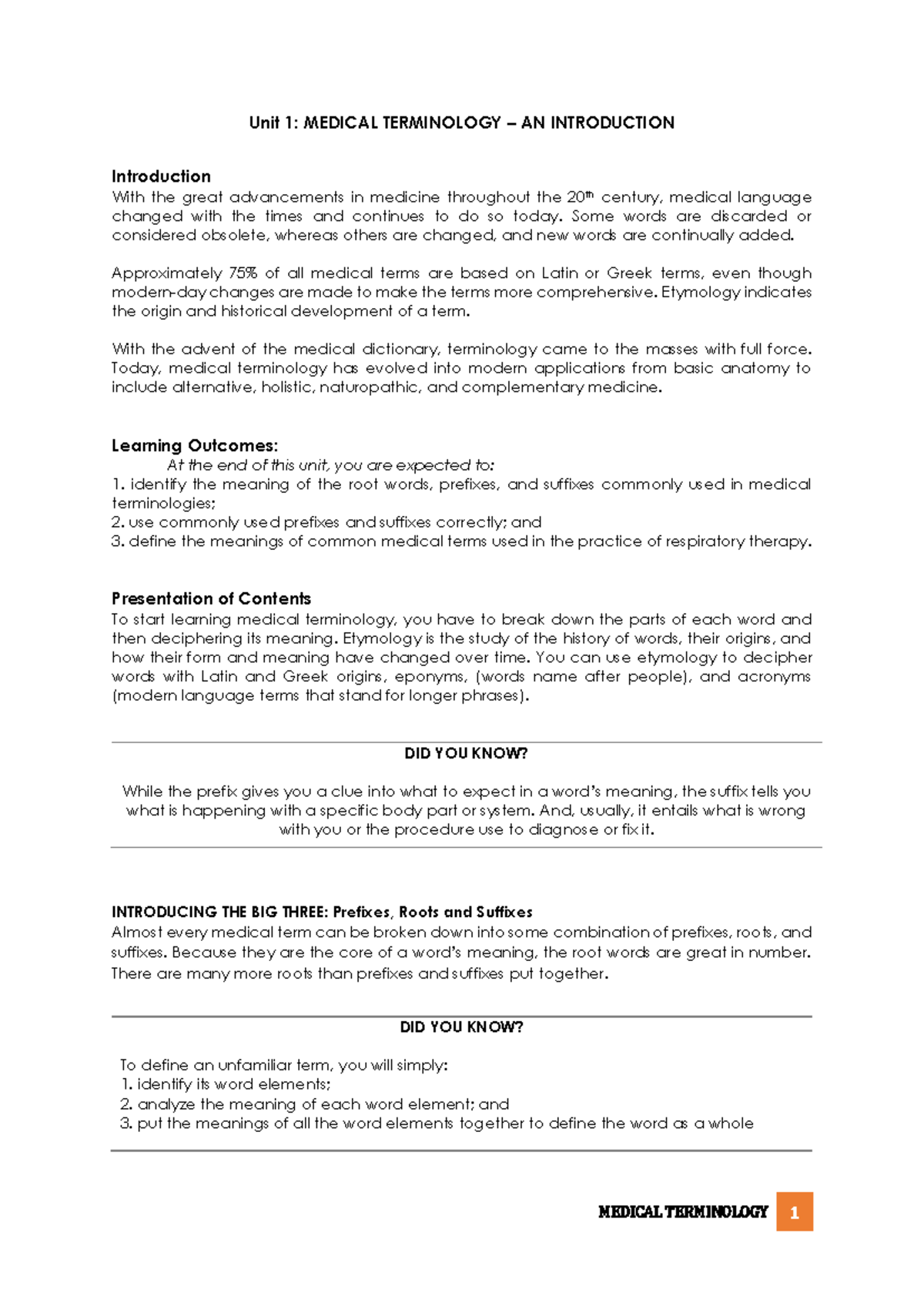 Medterms - education management industry and I will be - Unit 1 ...