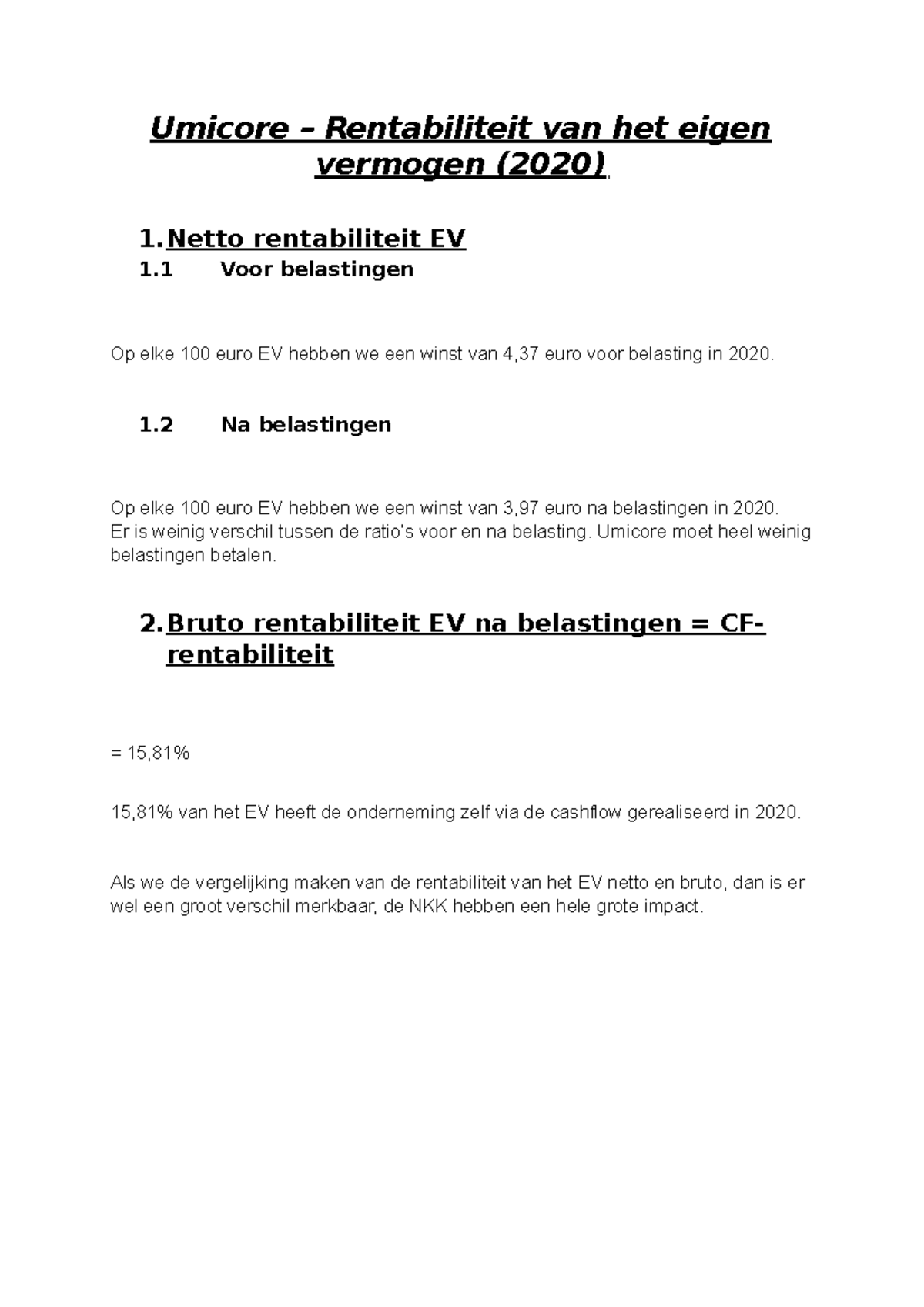 6-Rentabiliteit EV - 2ACF: oefeningen toegepast op onderneming Umicore ...