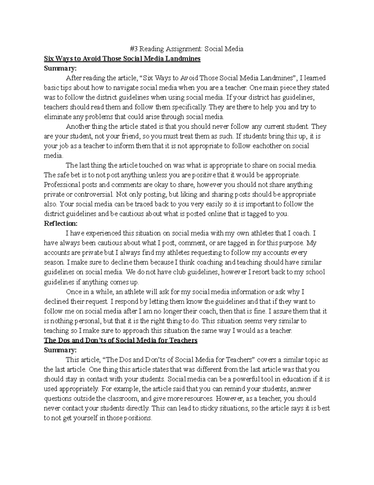 #3 Reading Assignment Social Media - #3 Reading Assignment: Social ...