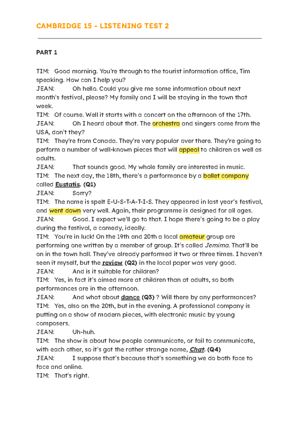 Cambridge 15 Listening TEST 2 - CAMBRIDGE 15 - LISTENING TEST 2 PART 1 ...