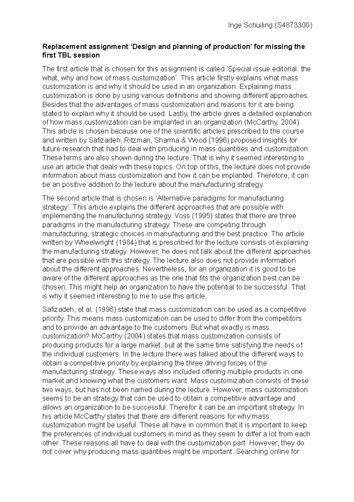 Repair assignment - Replacement assignment ‘Design and planning of ...