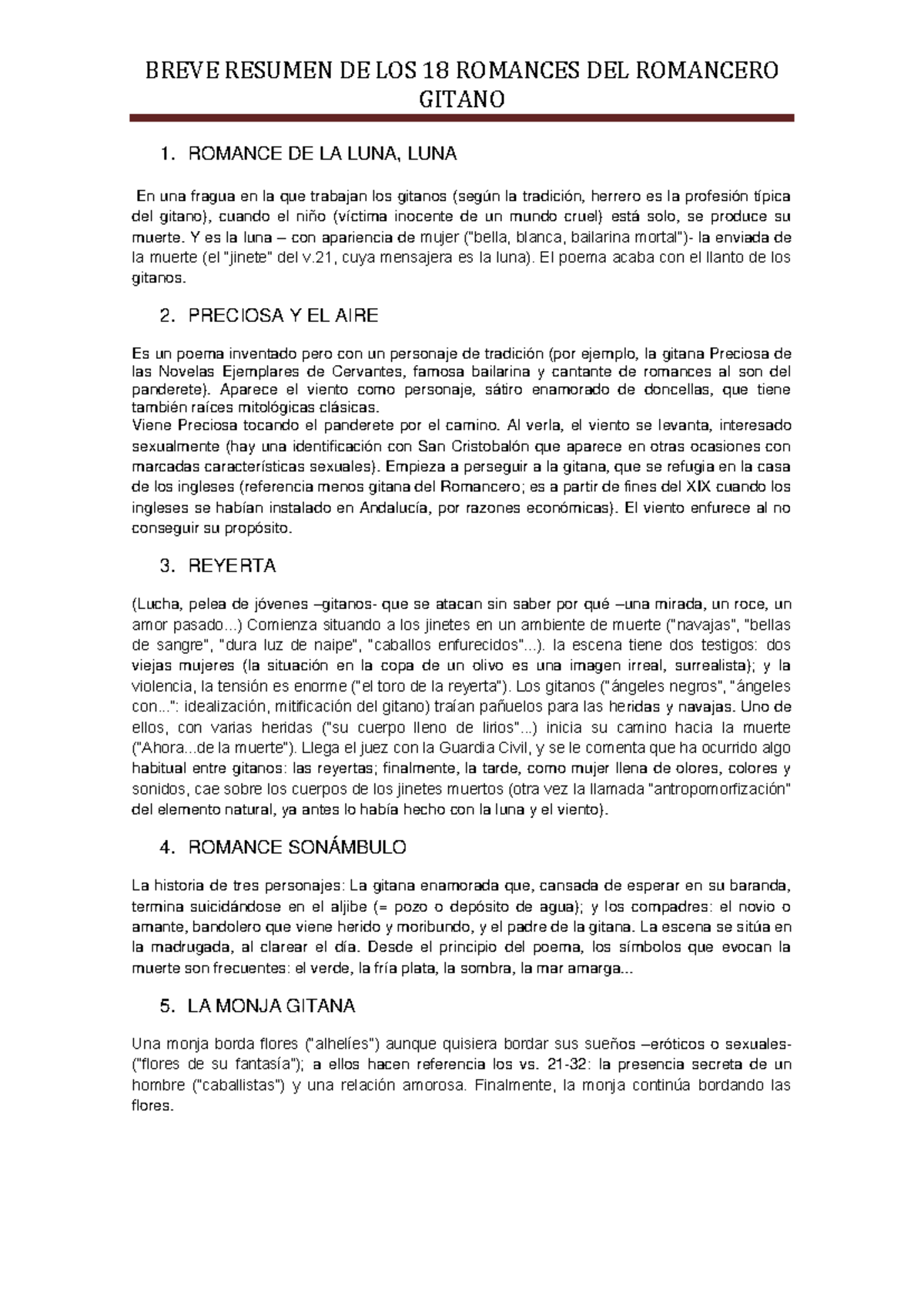 Resumen DE LOS 18 Romances DEL Romancero Gitano - BREVE RESUMEN DE LOS 18 ROMANCES DEL ROMANCERO ...