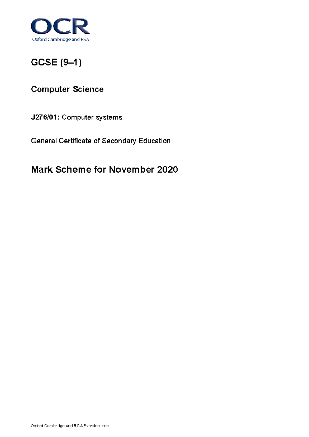 642762 mark scheme computer systems - Oxford Cambridge and RSA Examinations GCSE (9–1) Computer ...