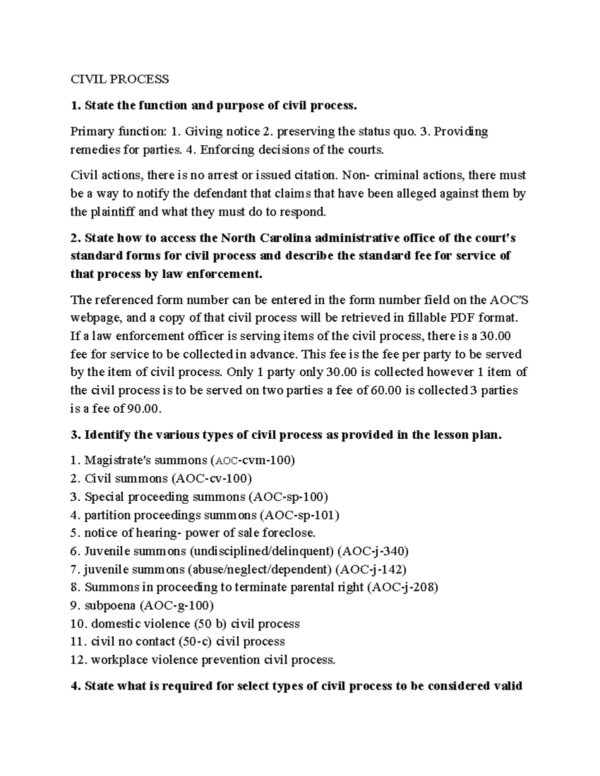 Civil Process - CIVIL PROCESS State the function and purpose of civil ...