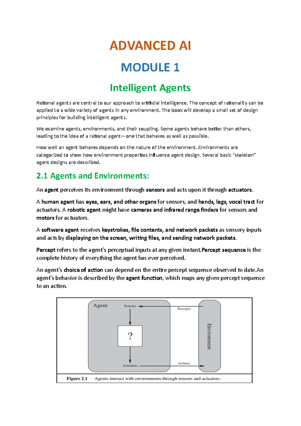 Advanced AIML Module 1 - ADVANCED AI MODULE 1 Intelligent Agents ...
