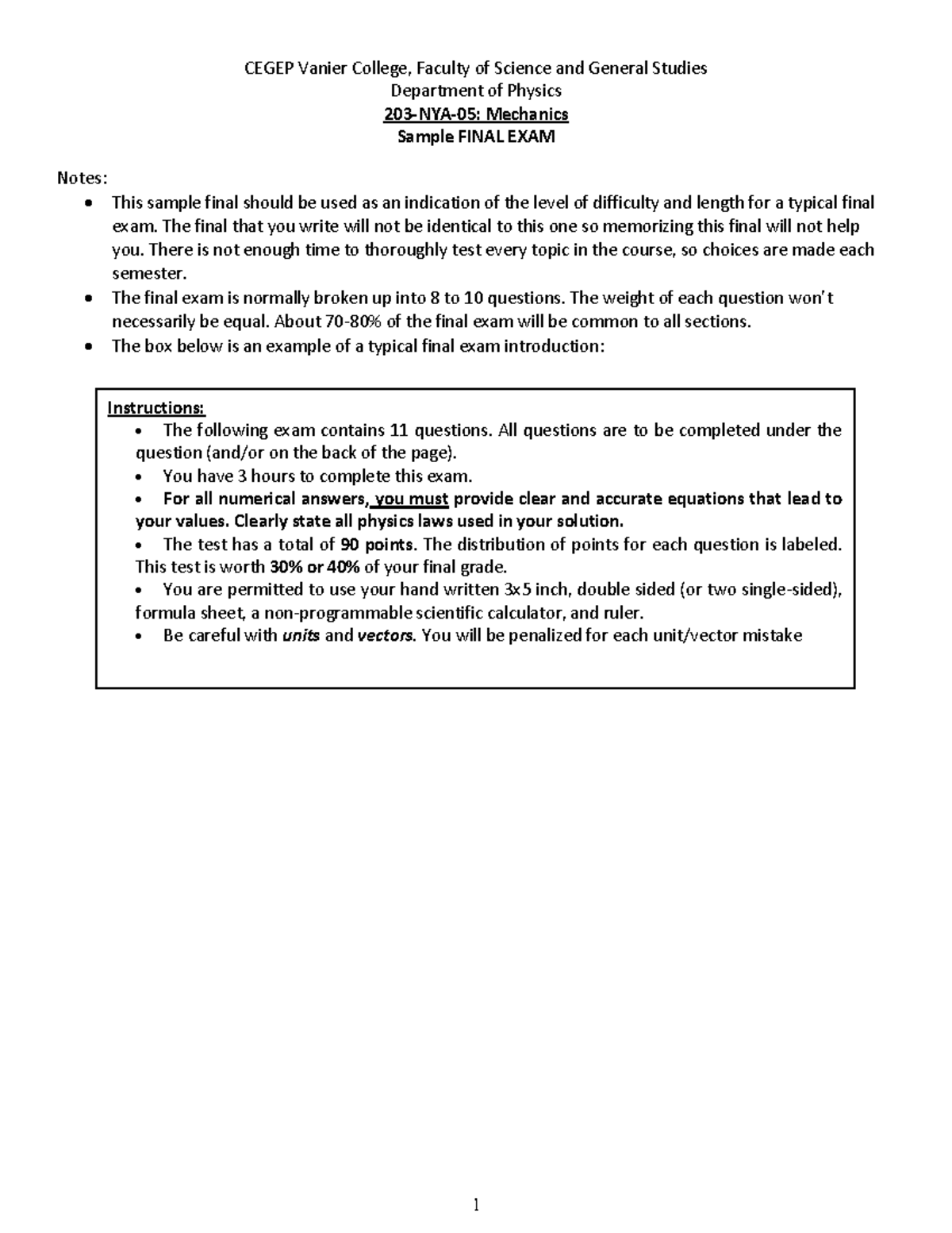 Sample Final New Solutions copy - CEGEP Vanier College, Faculty of ...