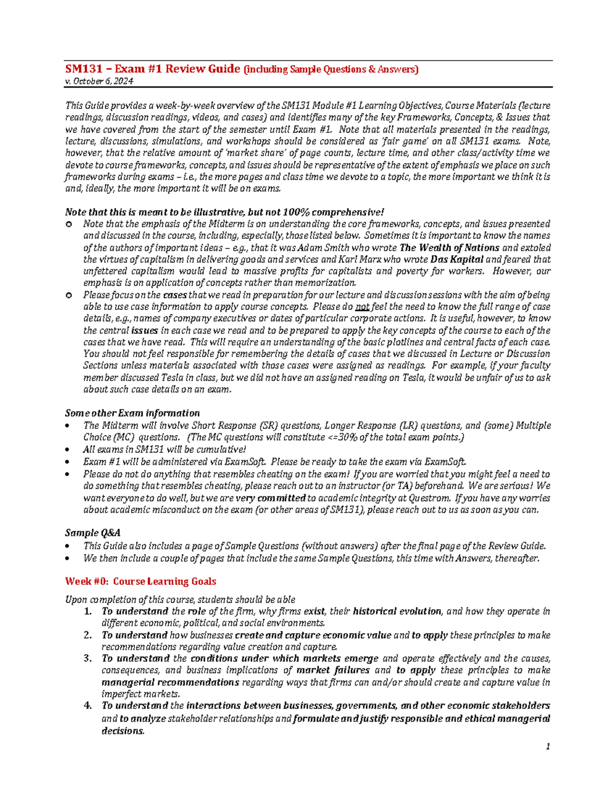 SM131 - Exam 1 Review Guide & Sample Qs&As - SM131 – Exam #1 Review ...