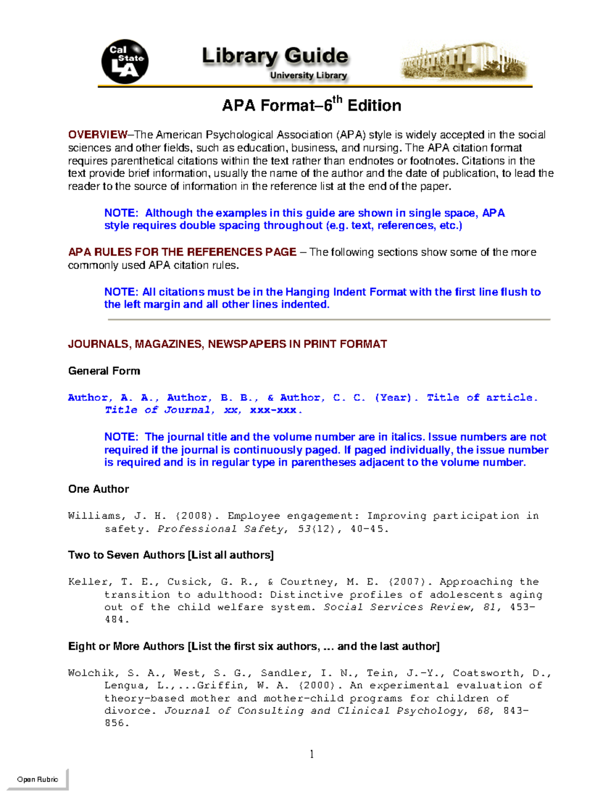 APA - Use as reference - 1 APA Format– th Edition OVERVIEW–The American ...
