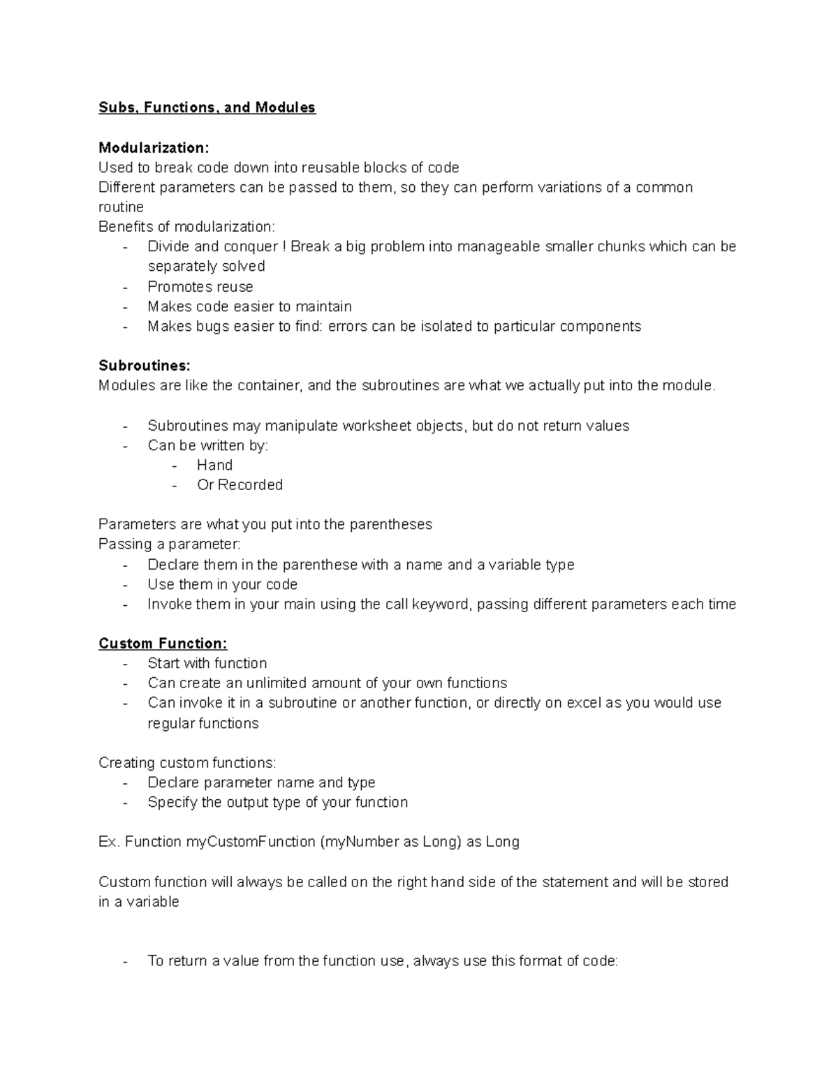 Topic 8 Notes - Subs, Functions, and Modules - Subs, Functions, and ...