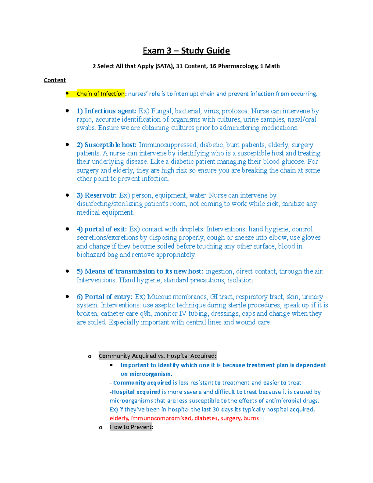 NUR 340 Exam 3 - Study Guide - Exam 3 – Study Guide 2 Select All that ...