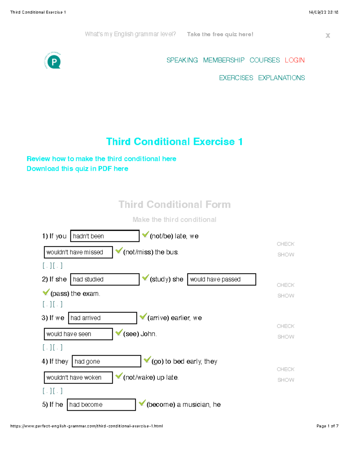 traditional conditional - Third Conditional Exercise 1 14/09/22 23: 18 - Studocu