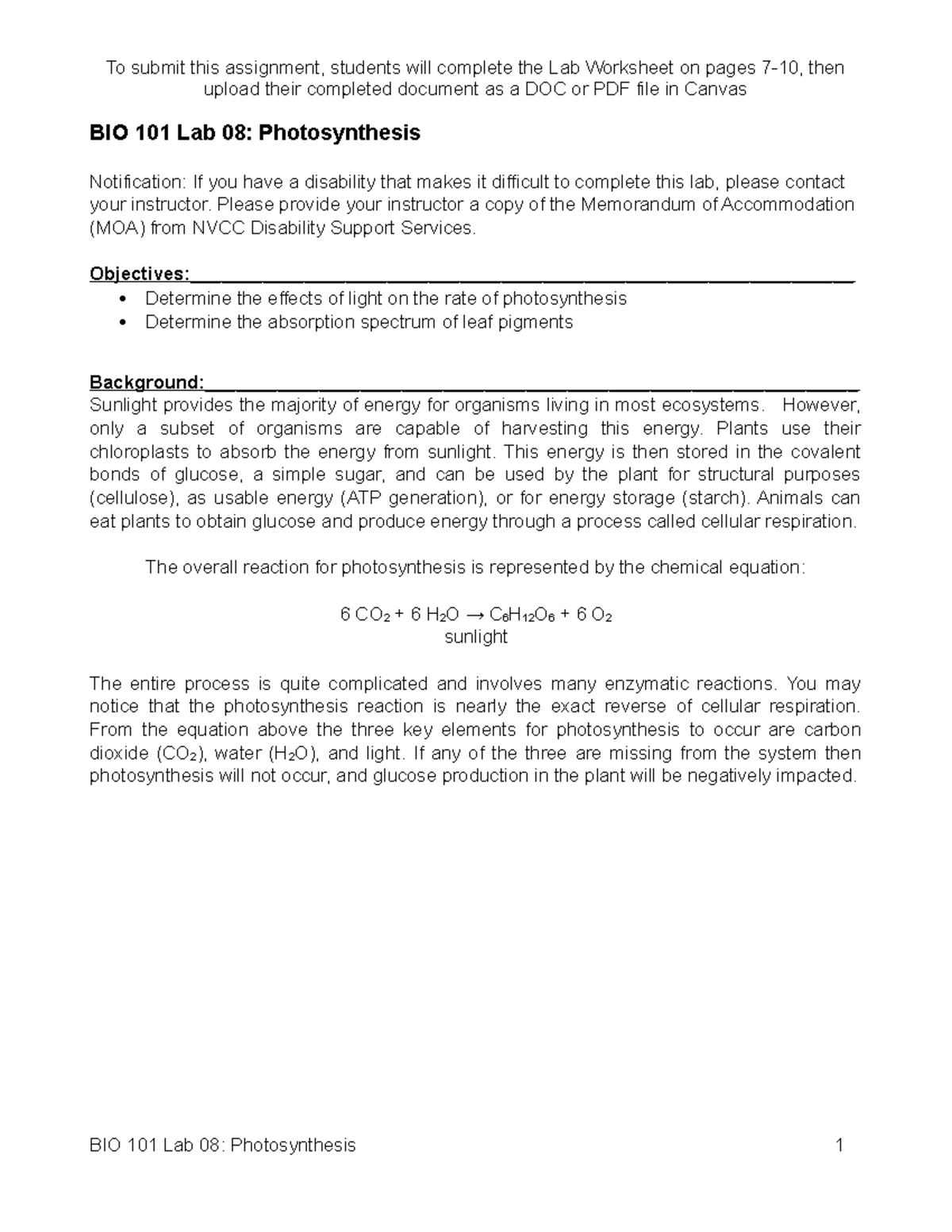 BIO 101 Lab 08 Photosynthesis S2022 (2) - upload their completed document as a DOC or PDF file ...
