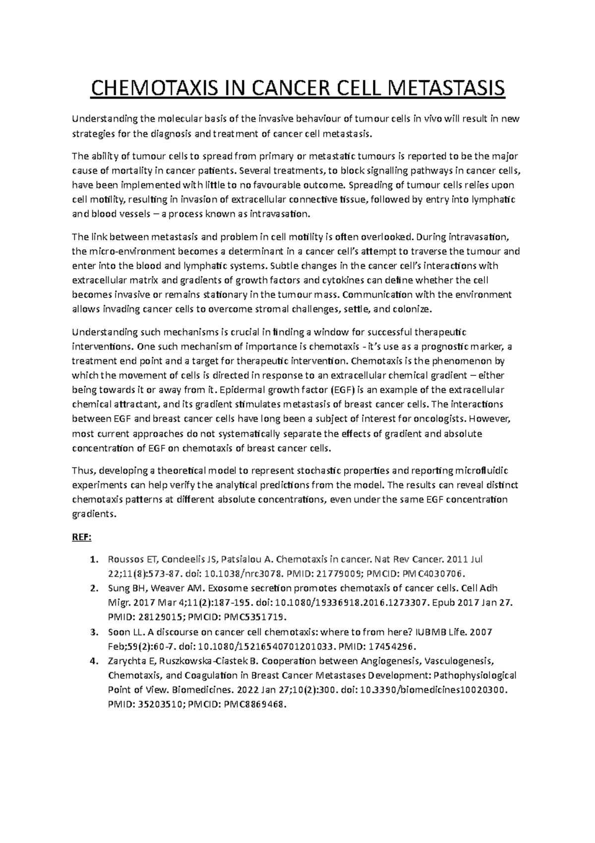 Sample writing Report - CHEMOTAXIS IN CANCER CELL METASTASIS ...