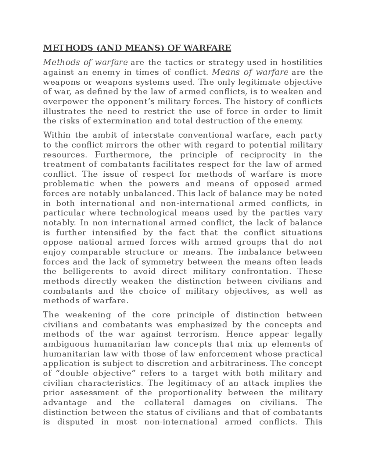 Means AND Methods OF Combat - METHODS (AND MEANS) OF WARFARE Methods of ...