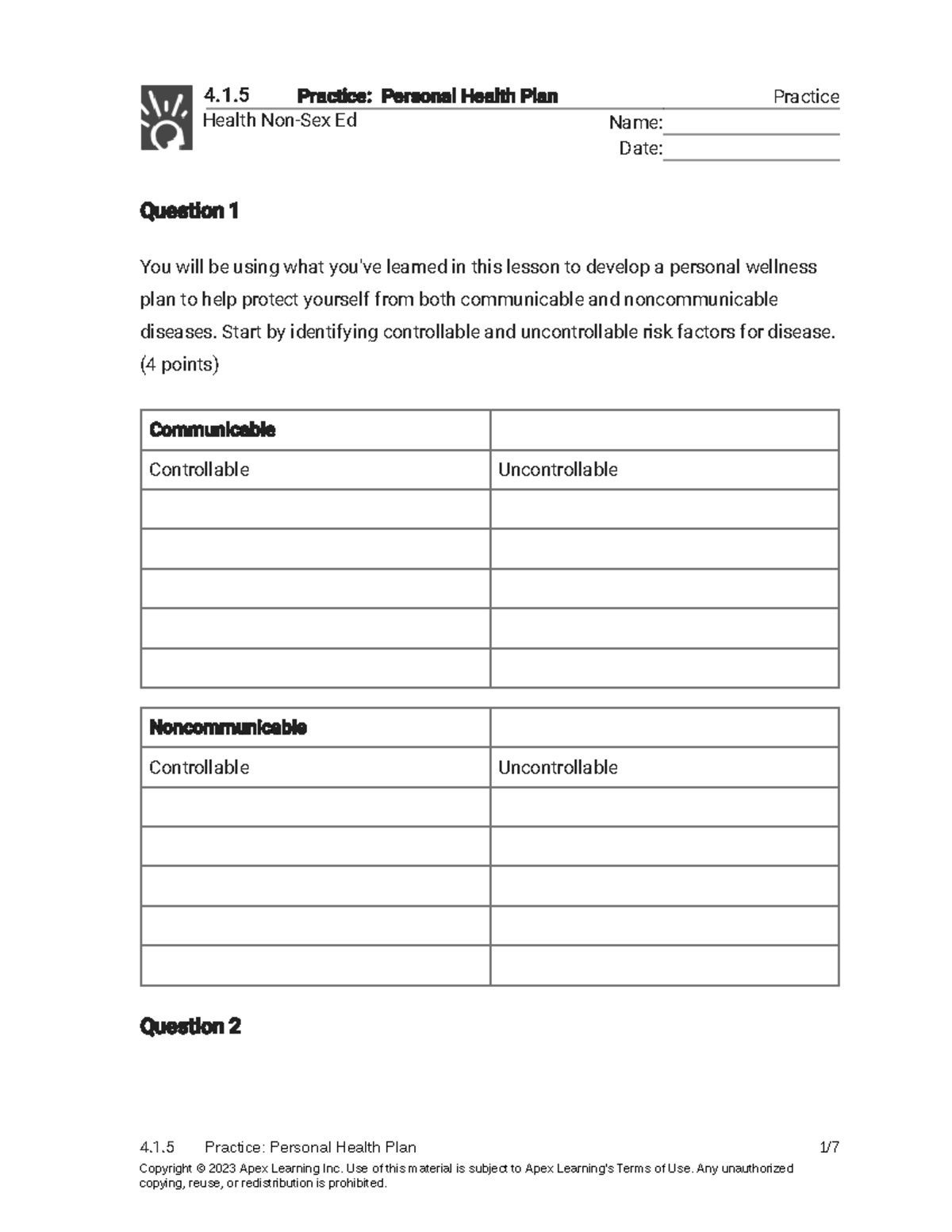 4.1.5 Practice - Personal Health Plan (Practice) - Practice: Personal ...