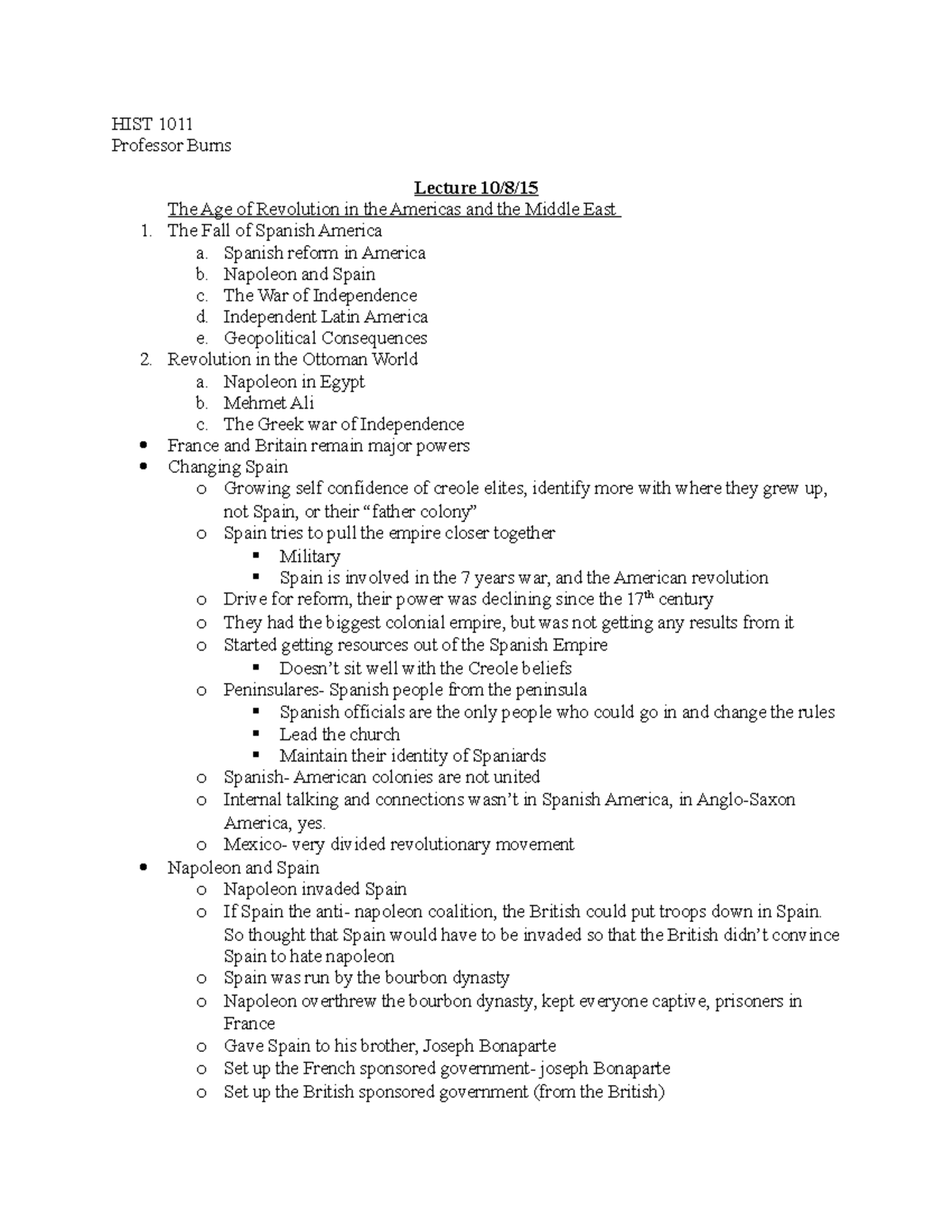 HIST 1011 Lecture 9 - HIST 1011 World History, 1500-Present Professor ...