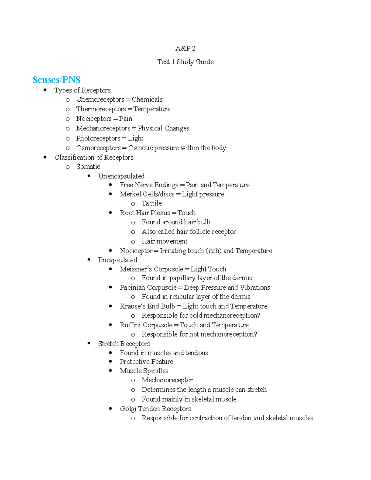 AP 2 Test 1 Study Guide - Fall 2022 Miller - A&P 2 Test 1 Study Guide ...