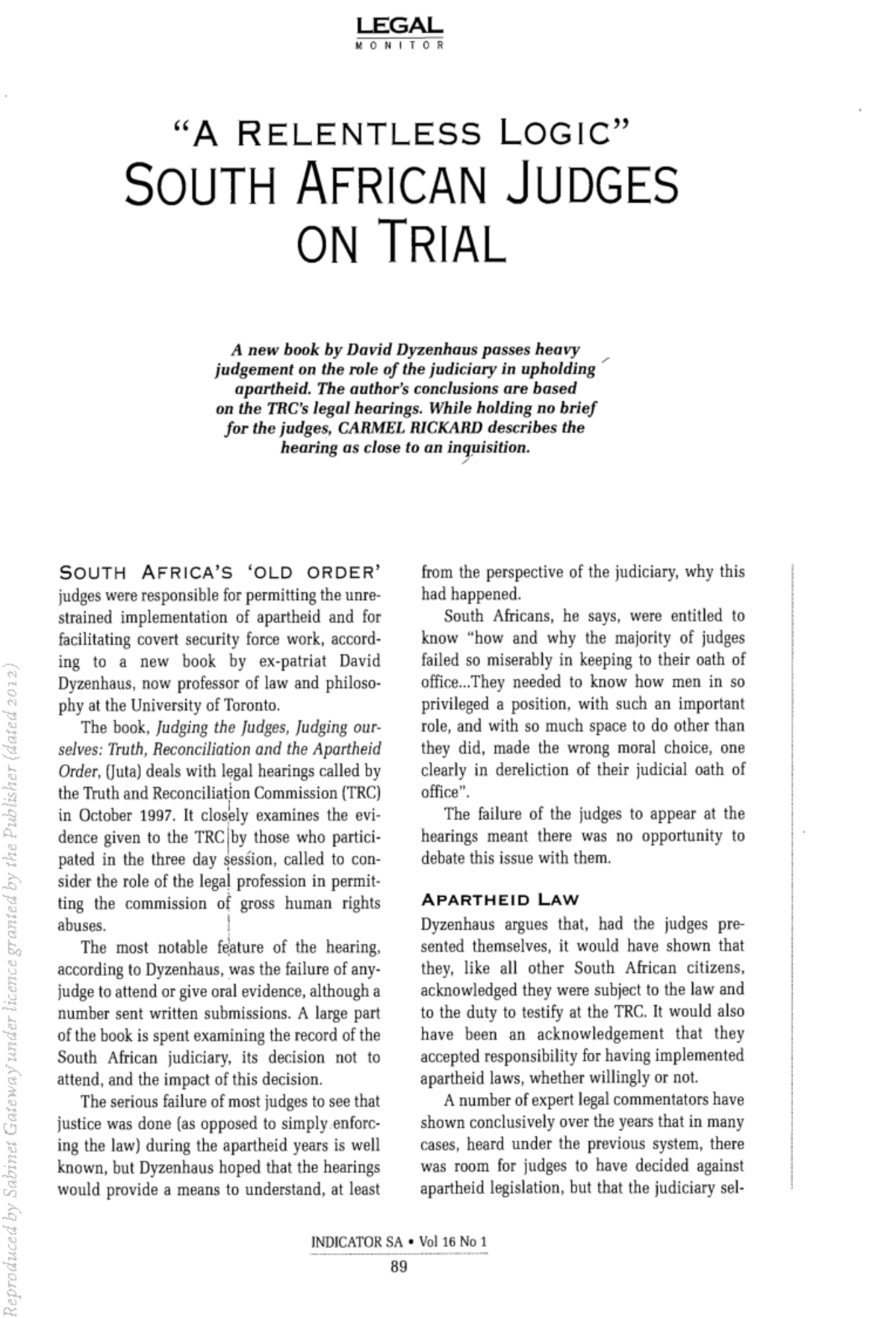 Jurisprudence - Will help with the assignment - MONITOR "A RELENTLESS ...