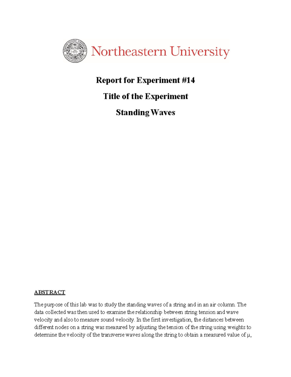 Physics 2 Experiment 14 - Report for Experiment Title of the Experiment ...