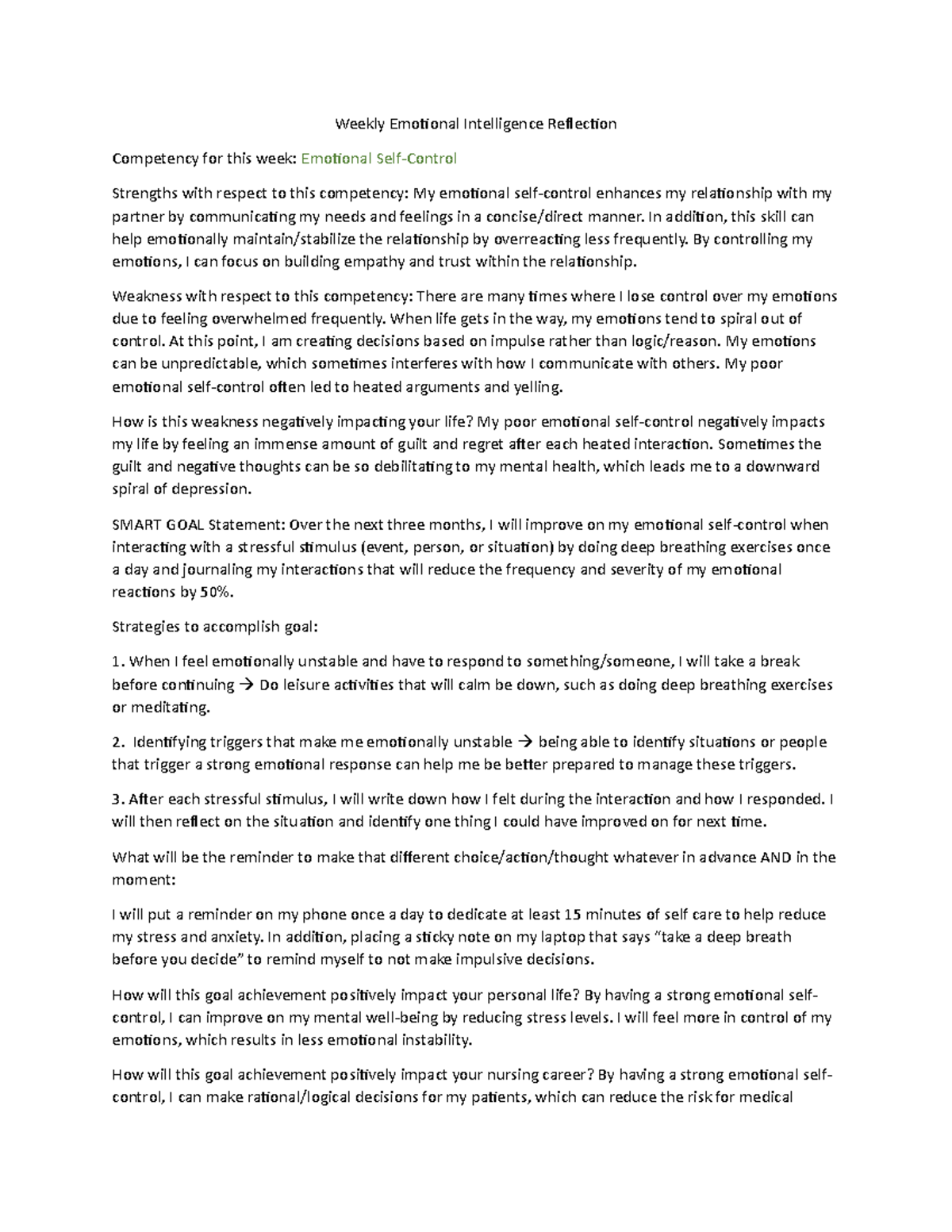 EI - Emotional Self Control 1 - Weekly Emotional Intelligence ...