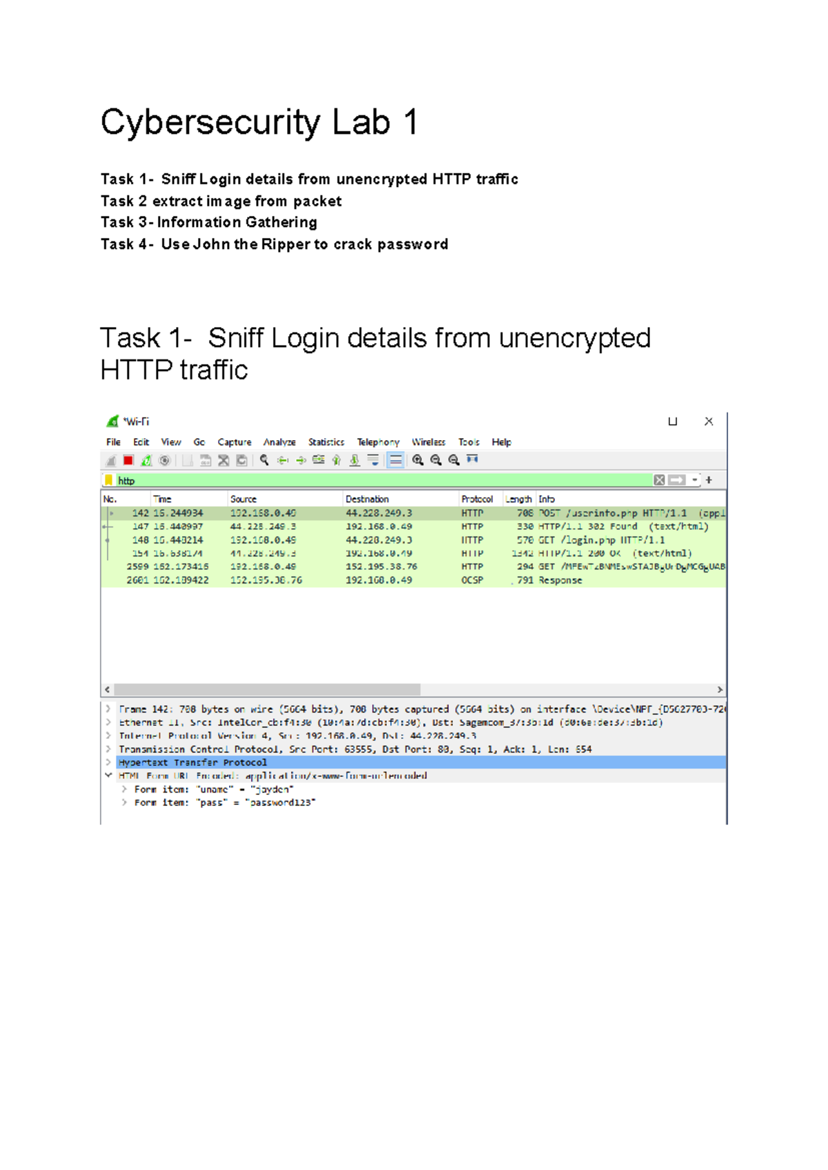 Cybersecurity Lab 1 - great content grate value! - Cybersecurity Lab 1 Task 1- Sniff Login ...