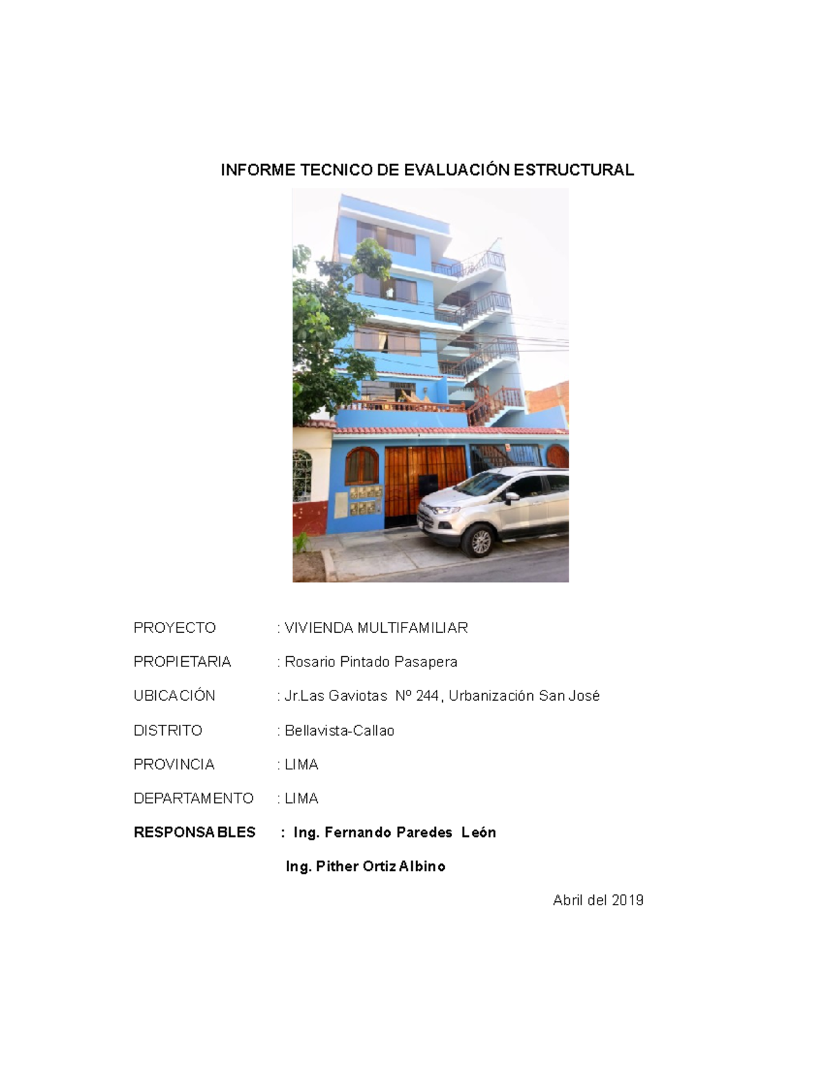 Informe evaluacion estructral dra rosario-ING Paredes - INFORME TECNICO ...