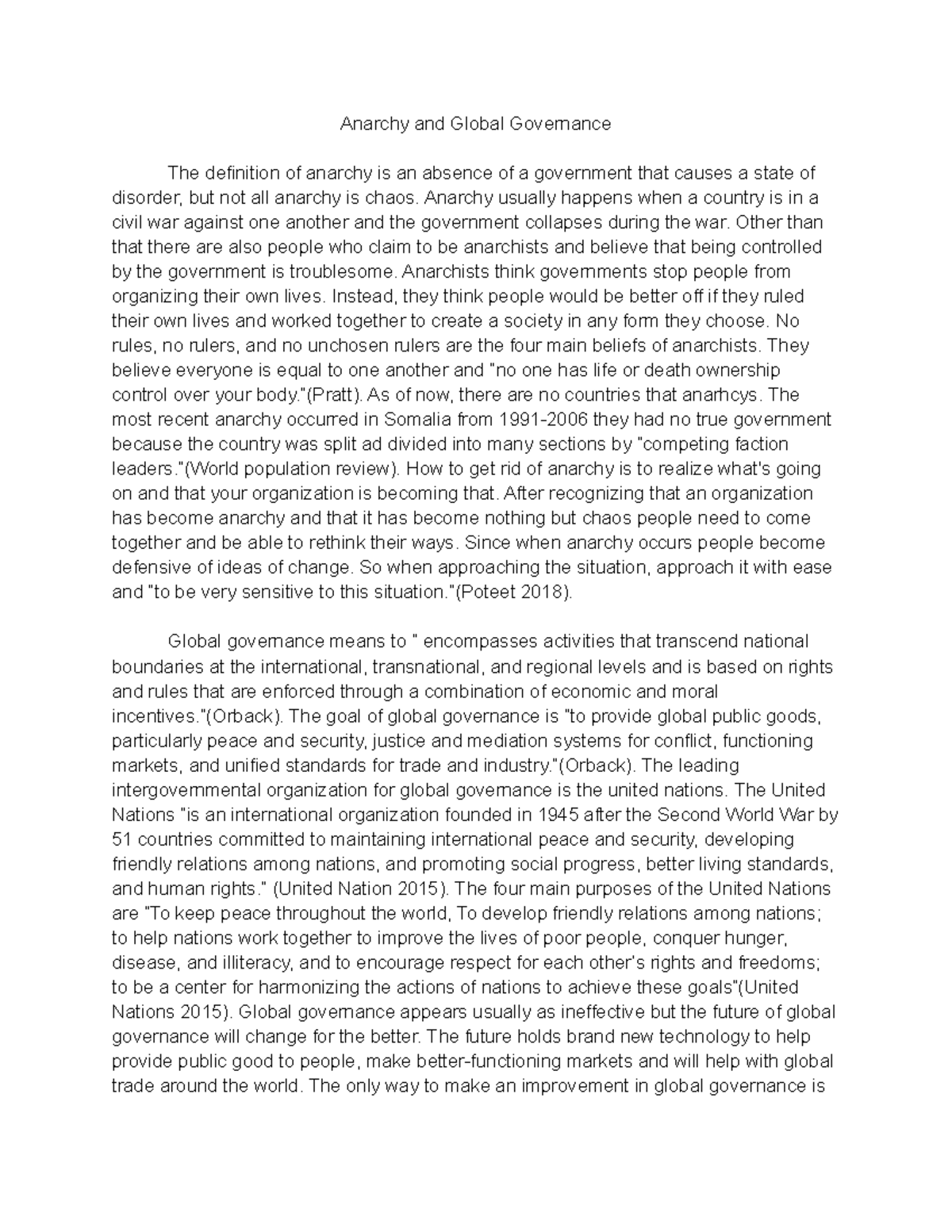 Anarchy and global governance - Anarchy and Global Governance The ...