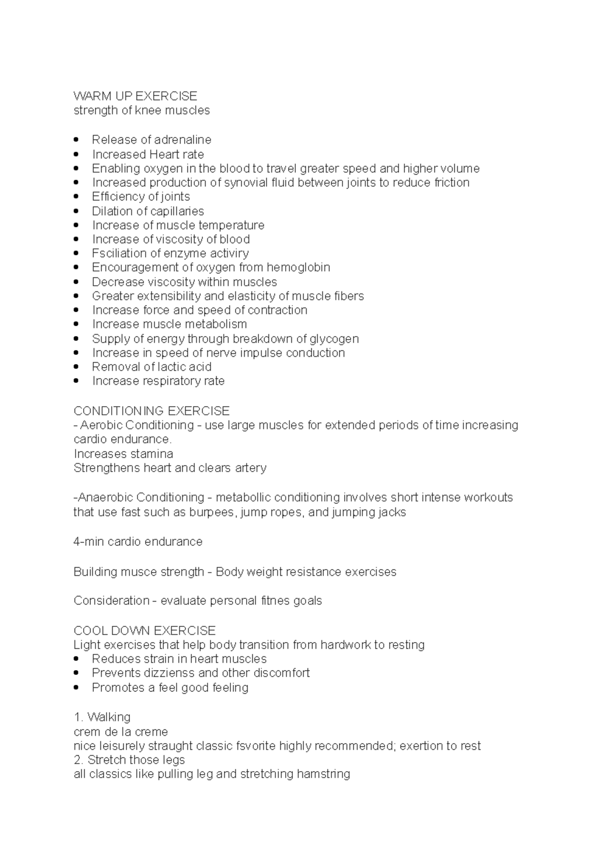 L2 - Exercise, Nutrition, Health - WARM UP EXERCISE strength of knee muscles Release of ...