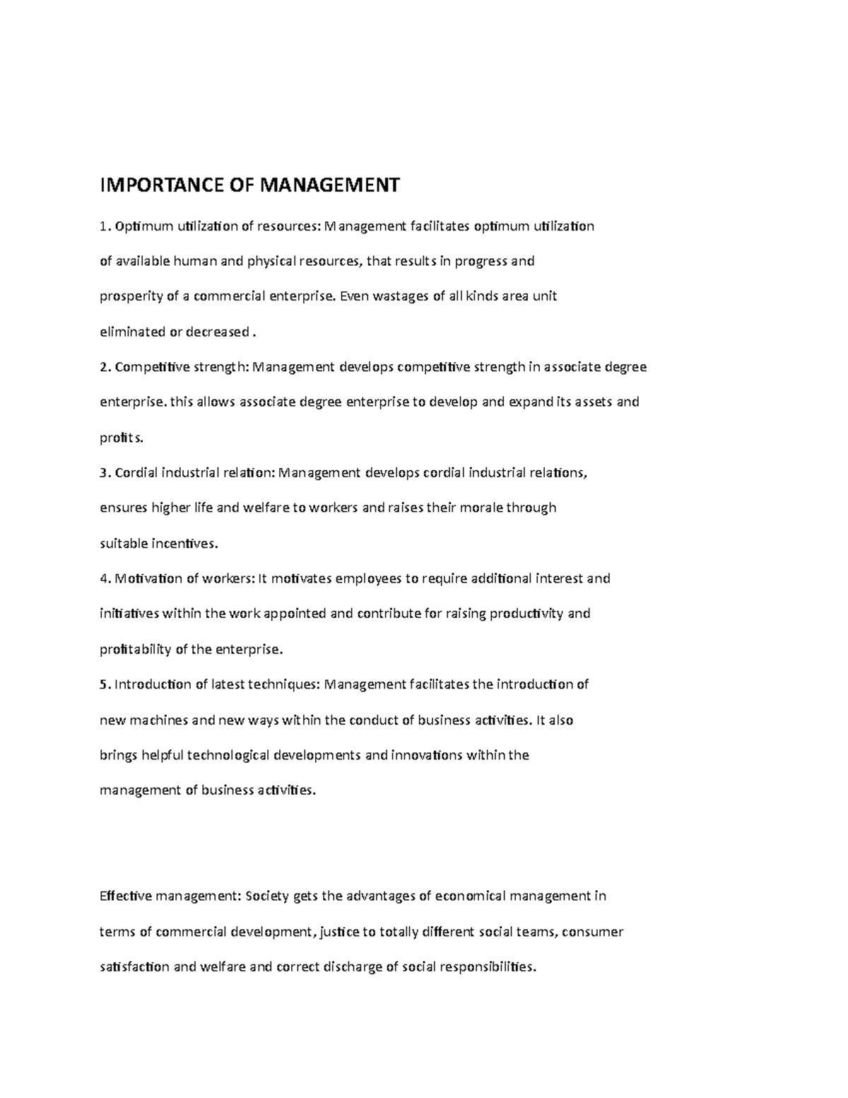 IMPORTANCE OF MANAGEMENT.docx - IMPORTANCE OF MANAGEMENT Optimum ...