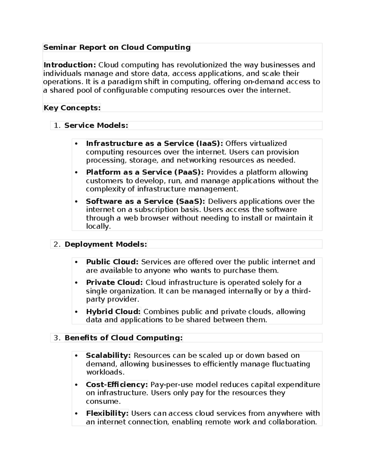 Seminar Outline - Summary Masters in Computer Application - Seminar Report on Cloud Computing ...