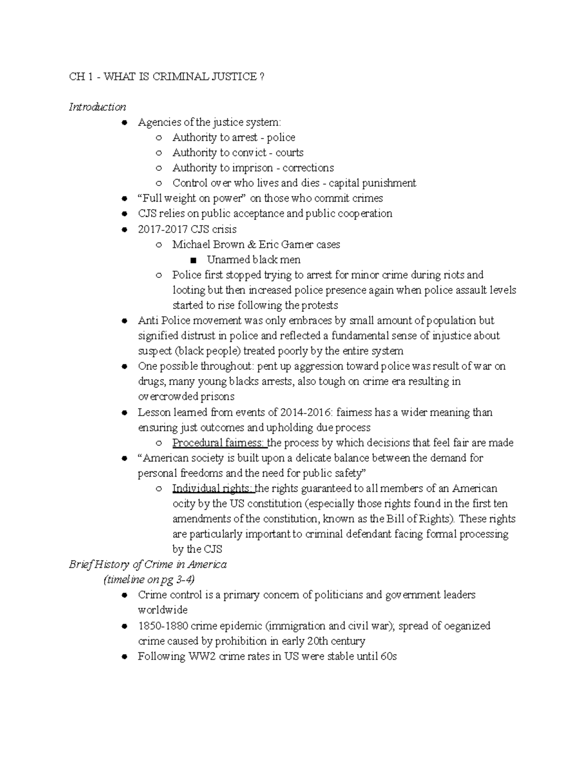 CRM 230 - HW CH 1 Notes - WHAT IS CRIMINAL JUSTICE ? Brief History of ...