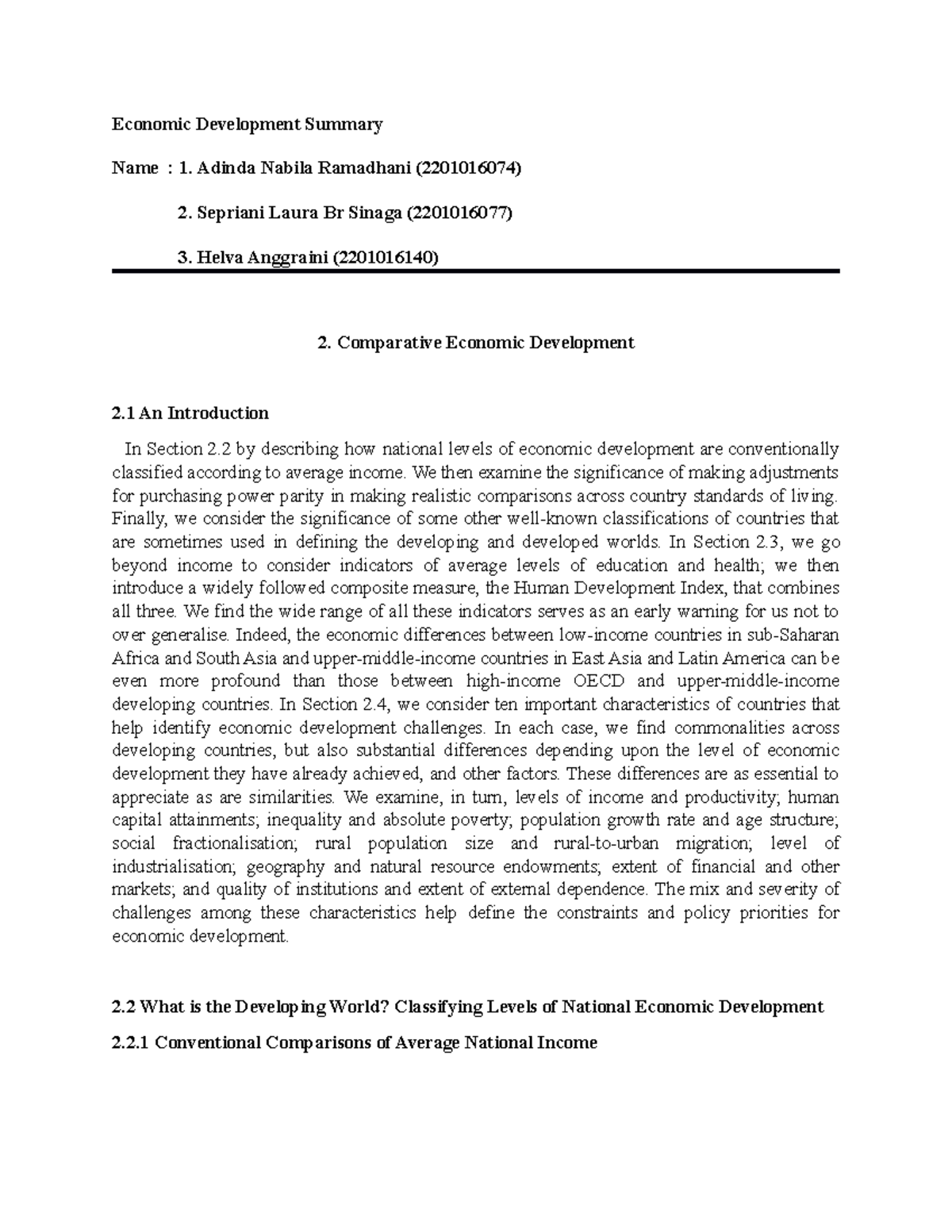 Chapter 2 Economic Development Summary - Economic Development Summary Name : 1. Adinda Nabila ...