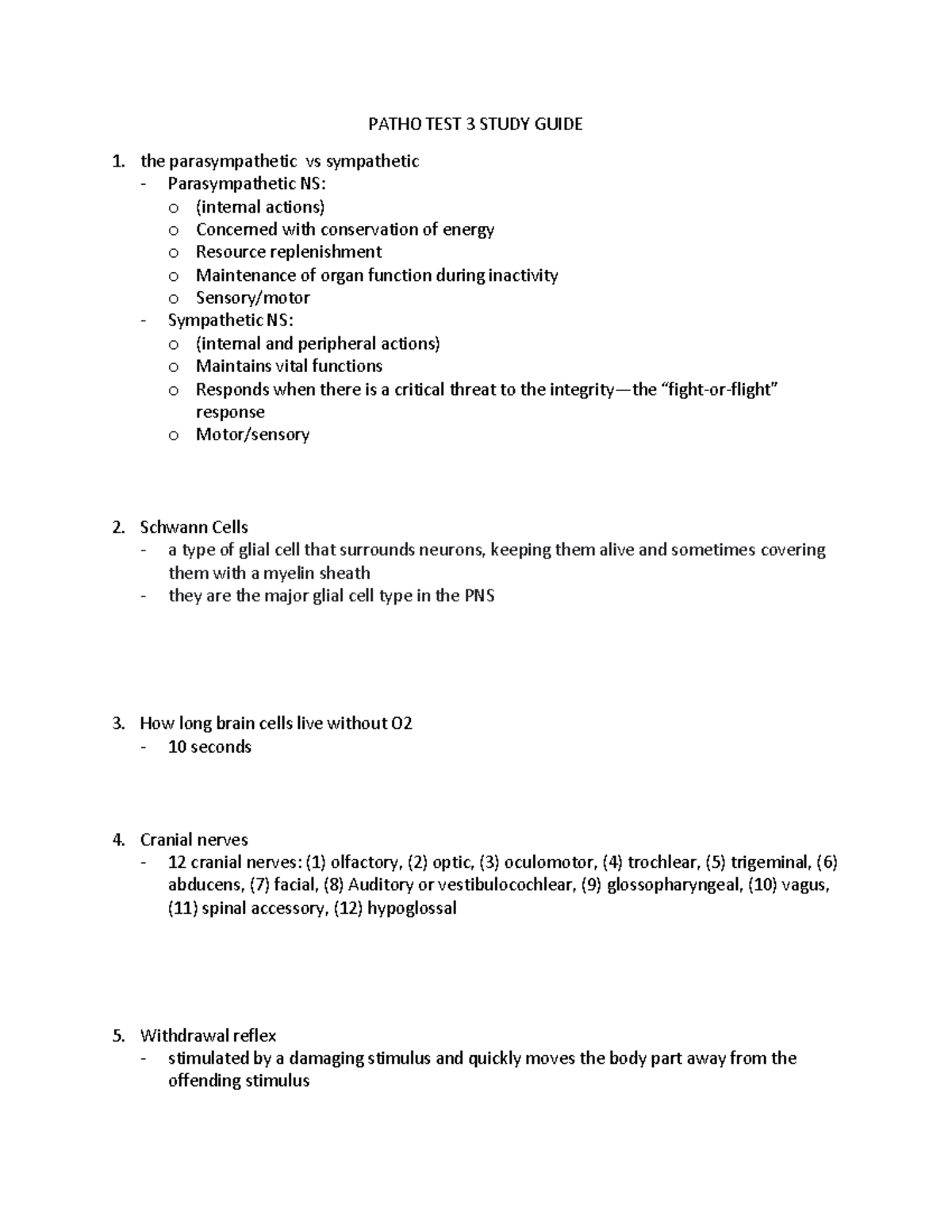Patho TEST 3 Study Guide - PATHO TEST 3 STUDY GUIDE the parasympathetic ...