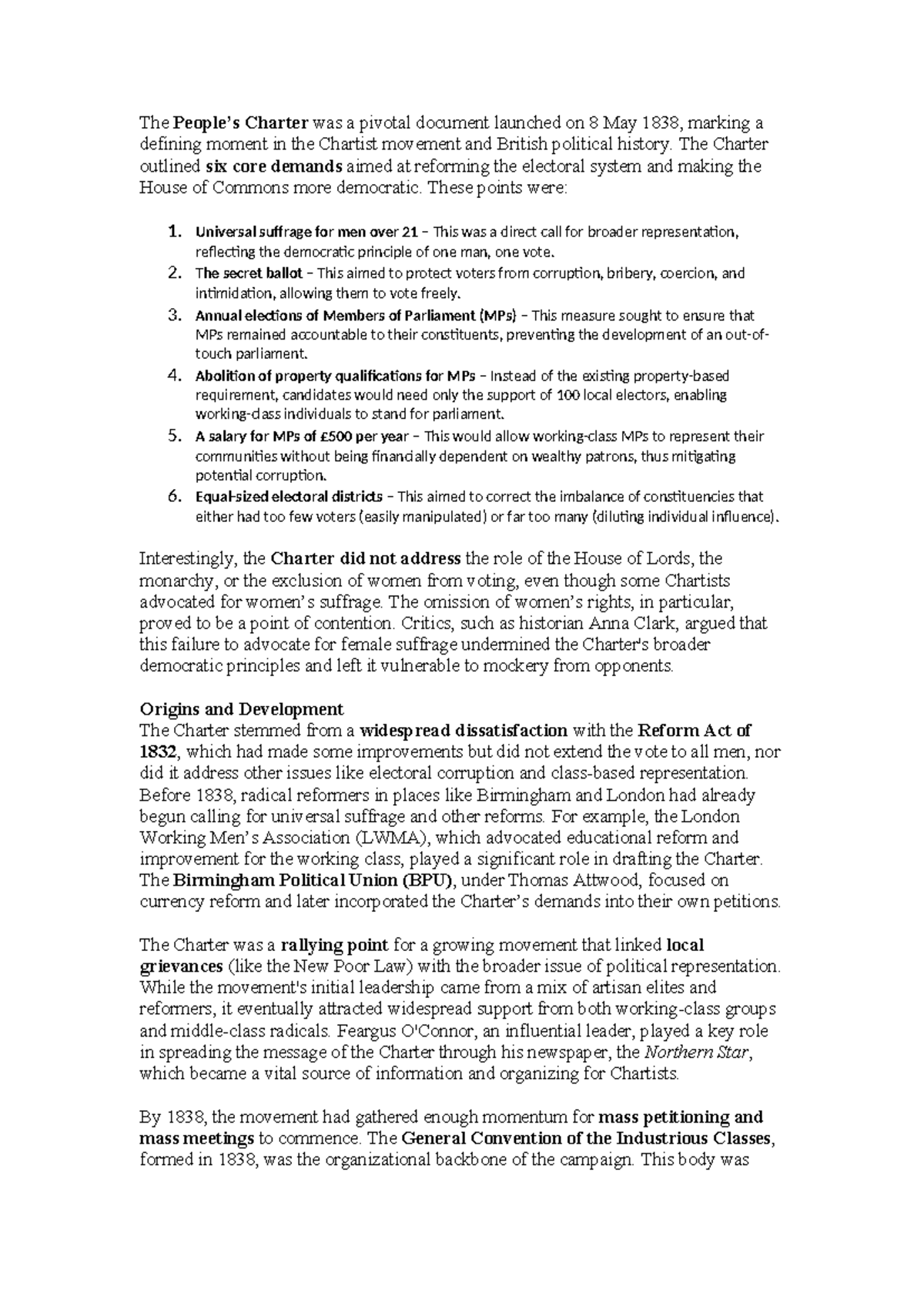 Chartism - The People’s Charter was a pivotal document launched on 8 ...