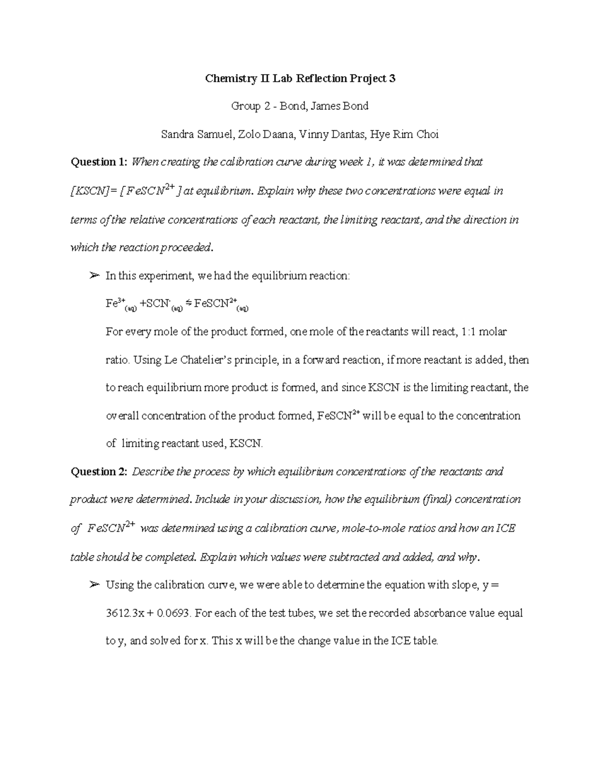 Chemistry II Lab Reflection Project 3 - Explain why these two ...