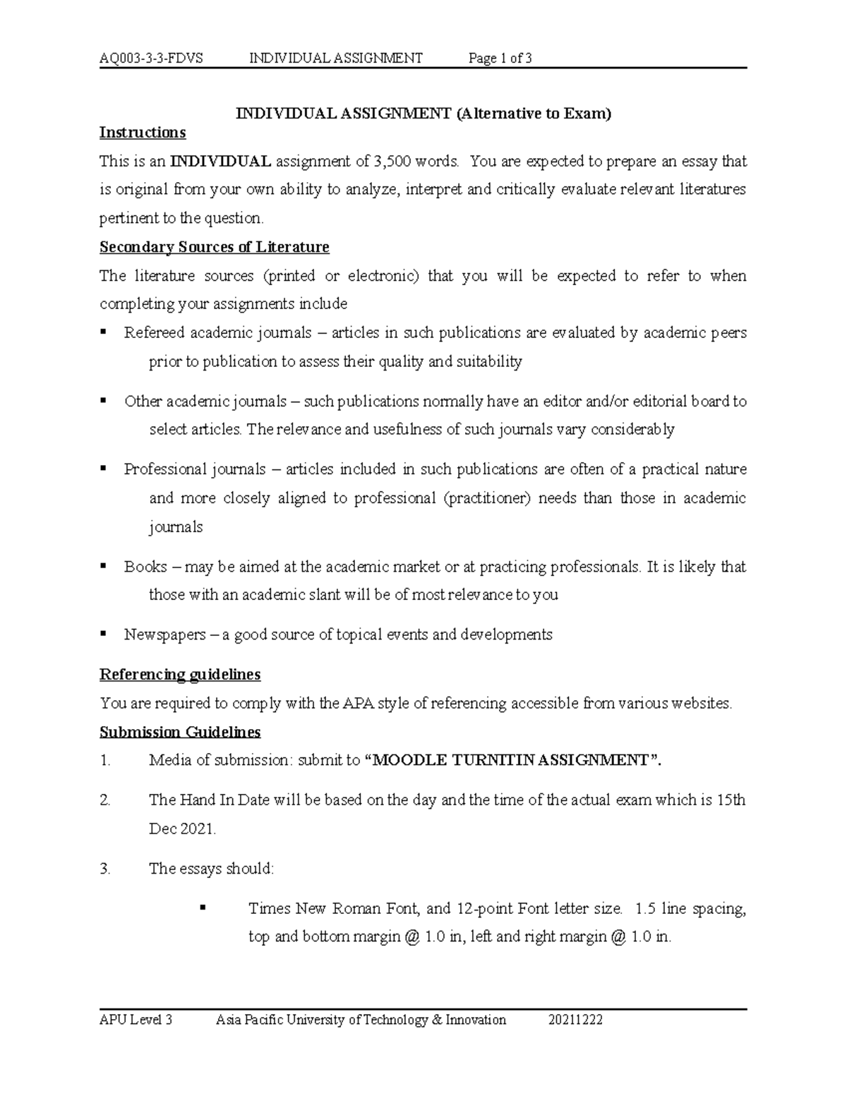 FDVS Alternative Assignment Exam 2108 - AQ003-3-3-FDVS INDIVIDUAL ...