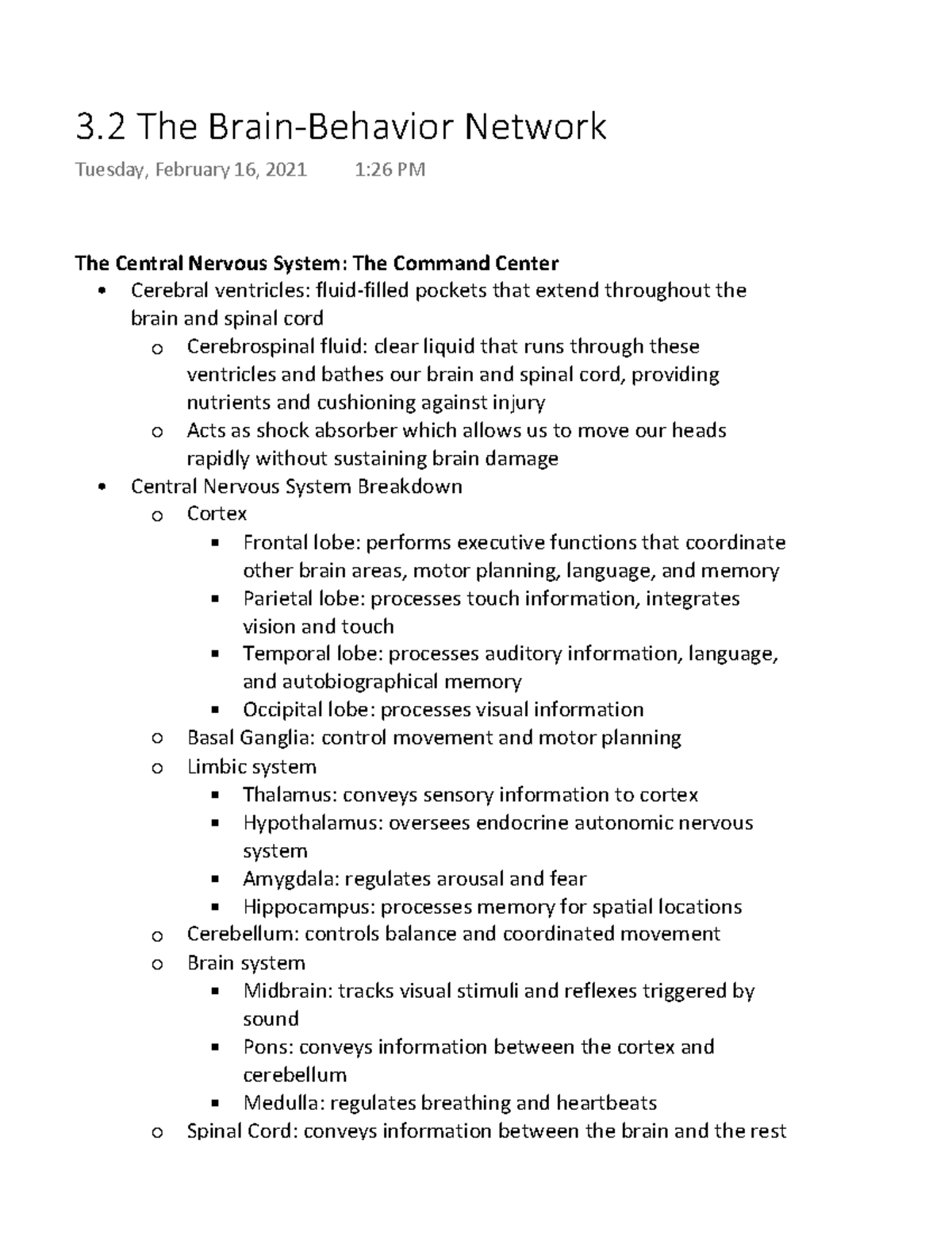 3.2 The Brain-Behavior Network - The Central Nervous System: The ...