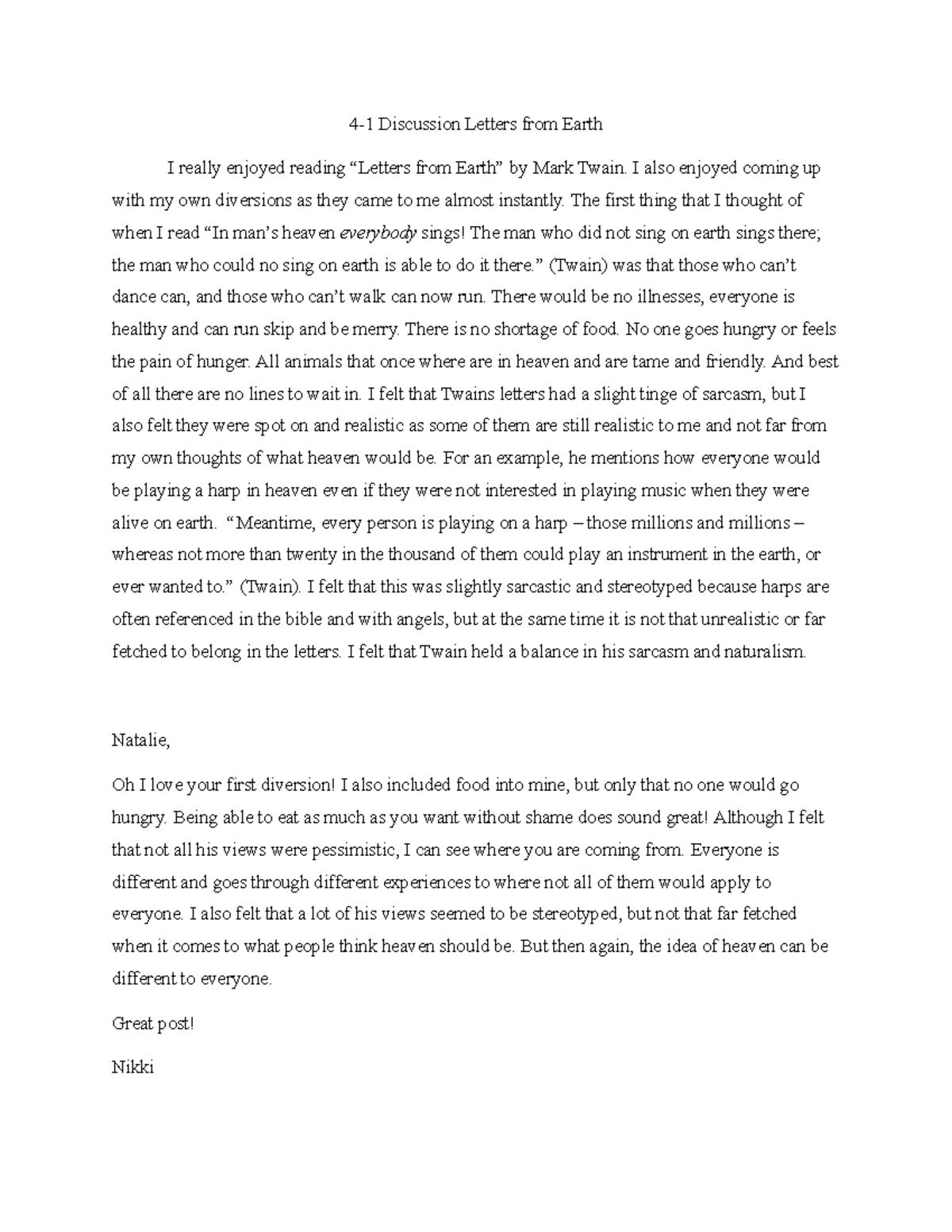 4-2 Discussion Letters from Earth peers - 4-1 Discussion Letters from ...