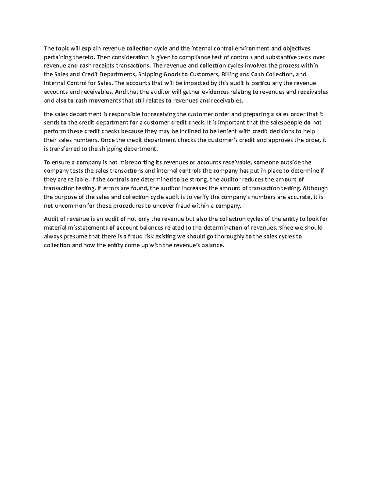 Planning to audit revenue - The topic will explain revenue collection ...