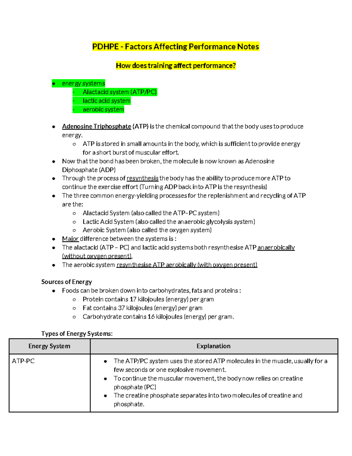 Pdhpe Core #2 - Factors Affecting Performance Notes - Studocu High ...