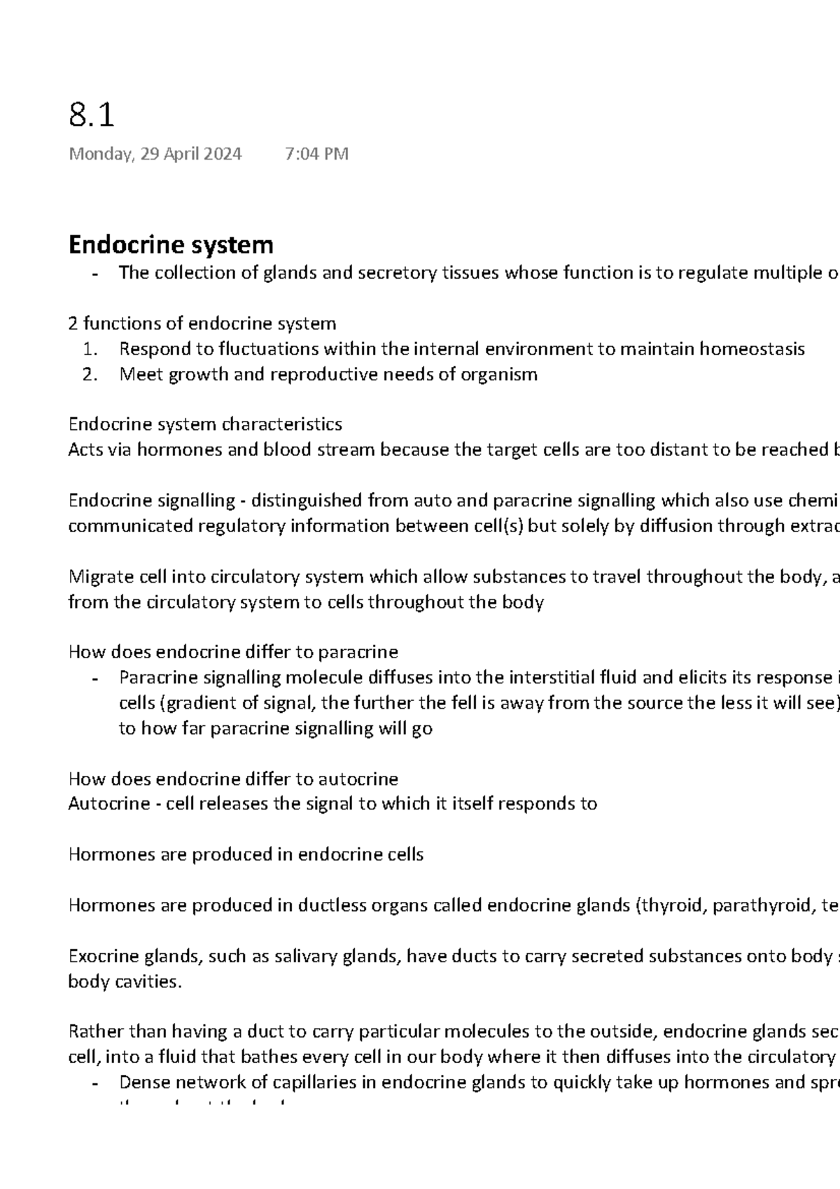 BIOL114 Lecture notes - endocrine system - Endocrine system The ...