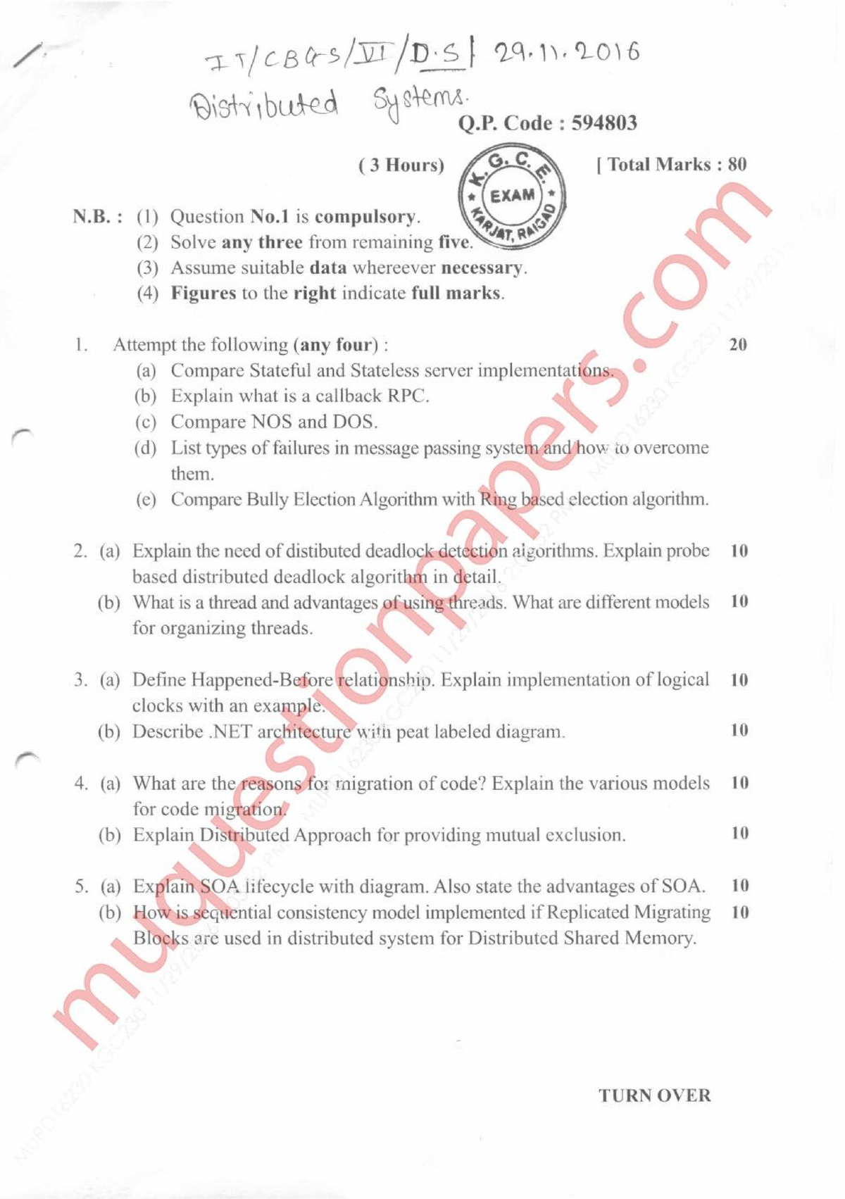 Dec 2016 - DC past year question paper - Distributed Computing - Studocu