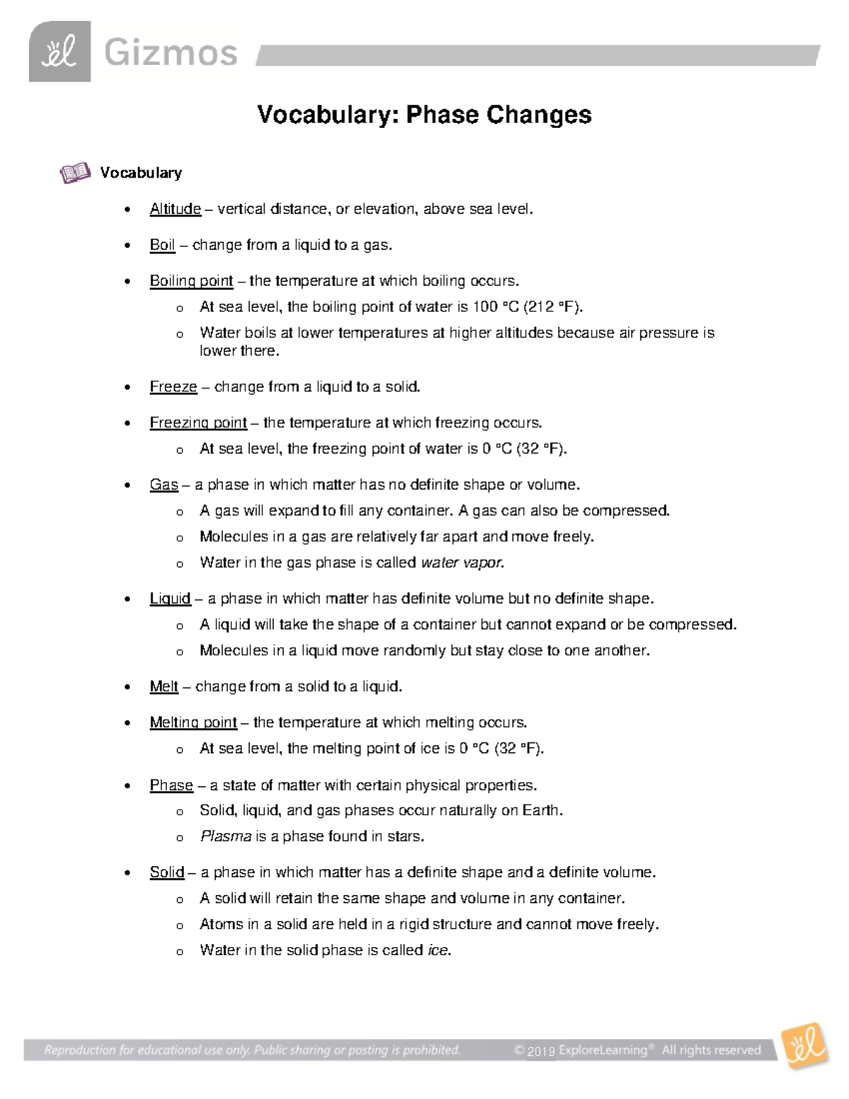 Phase Changes Vocab - something something - 2019 Vocabulary: Phase ...