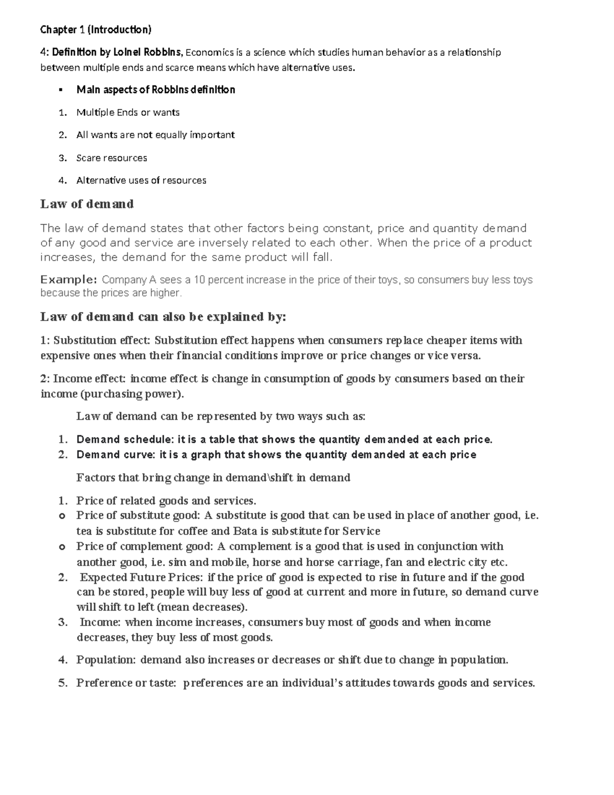 Economics notes - Chapter 1 (introduction) 4: Definition by Loinel ...